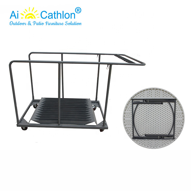 Round outdoor picnic Table Trolley Plastic Folding Round Table Cart ...